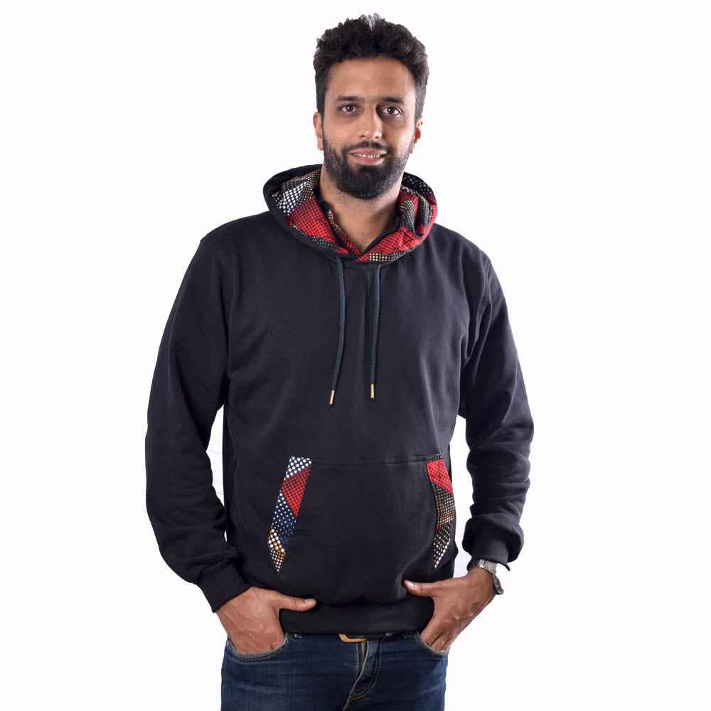 MU Cotton Fleece Hoodies with Kitenge - Black